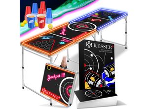 4260751943568 - KESSER® Beer Pong Tisch Set mit Kartenspiel Trinkspiel - inkl 100 Becher (50 Rot & 50 Blau) 6 Bälle + Regelwerk Partyspiele Table Höhenverstellbar Klappbarer