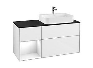 4051202712334 - Villeroy und Boch Finion Waschtischunterschrank G392GFGF 120cm Abdeckplatte black matt Emotion Regal links Glossy white lacquer Glossy white lacquer