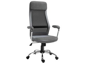 4251774983693 - Bürostuhl ergonomisch und mit hoher Rückenlehne Hellgrau Schwarz 65 x 60 x 119 - 129 cm (LxBxH) Drehstuhl Schreibtischstuhl Homeoffice Arbeitsplat