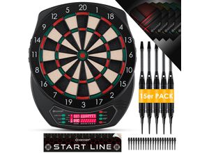 4255598302050 - KESSER® Elektronische Dartscheibe Profi Set - E Dartboard mit 15 Dartpfeile + 35 Pro Flights 100 Pfeilspitzen + Zubehör Dart für 1 bis 8 Spieler Innovativer elektronisch Dartautomat mit 65 Varianten