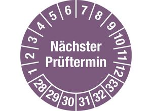 4061466114324 - Nächster Prüftermin Mehrjahreszahlen Dokumentenfolie für ölhaltige Untergründe Ø 30 mm VE 10 Stk 28 - 33 violett