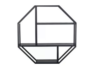 5713941155054 - Wandregal ACTONA GROUP schwarz (esche schwarz matt schwarz) Regale B H T 77cm x 77cm x 20cm Melamin Metall Metallgestell 2 Einlegeböden Achteckform und asymmetrischen Details B77cm H77cm T20cm