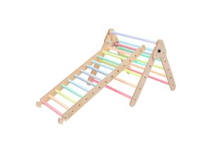 4751038481014 - Kletterdreieck aus Holz mit Leiter Pastellfarben Indoor Klettergerüst für Kinder Montessori Spielzeug - Braun - Katehaa