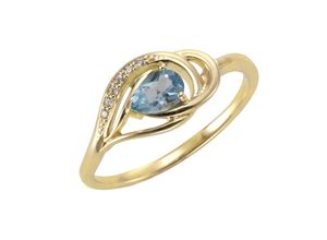 4006046285339 - Fingerring VIVANCE 375 - Gelbgold mit Blautopas Zirkonia Fingerringe Gr 052 (166) Gold gelb (gelb blau) Damen Fingerringe