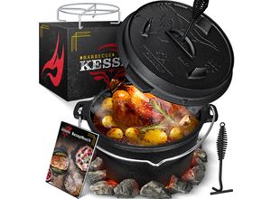 4260692717594 - KESSER® Dutch Oven Set BBQ Feuertopf Schmortopf Gusseisen Topf mit Deckelheber Henkel und Schlitz für Themormeter kochkessel Grilltopf Gulaschkessel für Oudoor & Indoor