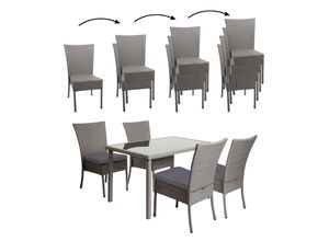 4057651538402 - Poly-Rattan Garnitur MCW-G19 Sitzgruppe Balkon- Lounge-Set 4xStuhl+Tisch 120x75cm ~ grau Kissen dunkelgrau