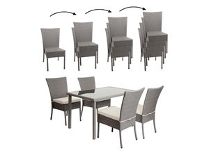 4057651538280 - Poly-Rattan Garnitur MCW-G19 Sitzgruppe Balkon- Lounge-Set 4xStuhl+Tisch 120x75cm ~ grau Kissen creme