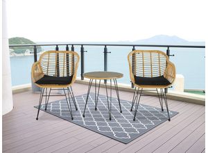 4262386282272 - Casual-Set 3 tlg Balkonset Sitzgruppe HGS43-SCH helles Rattan mit Sitzkissen in schwarz