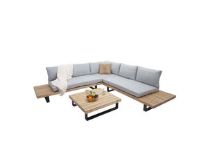 4057651420486 - Garten-Garnitur MCW-H54 Garnitur Sitzgruppe Lounge-Set Spun Poly Akazie Holz FSC Alu ~ hellbraun Polster hellgrau