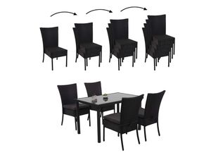 4057651388991 - Poly-Rattan Garnitur MCW-G19 Sitzgruppe Balkon- Lounge-Set 4xStuhl+Tisch 120x75cm ~ schwarz Kissen dunkelgrau