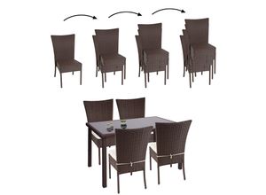 4057651496795 - Poly-Rattan Garnitur MCW-G19 Sitzgruppe Balkon- Lounge-Set 4xStuhl+Tisch 120x75cm ~ braun Kissen creme