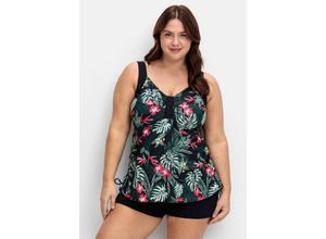 4063137009007 - Große Größen Tankini-Top mit Tropical Print und Raffung schwarz gemustert Gr50C