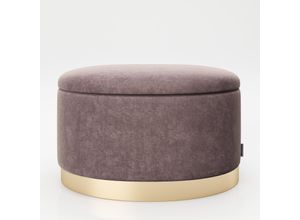 7640136869091 - PLAYBOY - ovaler Pouf ROSANNE gepolsterter Sitzhocker mit Stauraum Samtstoff in Rosa Metallfuss in Goldoptik Retro-Design