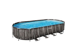 6942138983524 - Bestway® Power Steel™ Frame Pool Komplett-Set mit Filterpumpe 732 x 366 x 122 cm  Holz-Optik (Mooreiche) oval