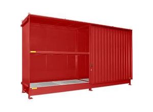 4052462053632 - Regalcontainer Typ CEN 59-2 IBC 2 Fachebenen Schiebetor 2000 l B 6245 x T 1550 x H 3465 mm feuerrot RAL 3000