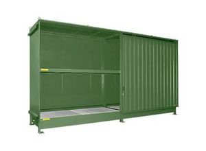 4052462065925 - Regalcontainer Typ CEN 59-2 IBC 2 Fachebenen Schiebetor 2000 l B 6245 x T 1550 x H 3465 mm resedagrün RAL 6011