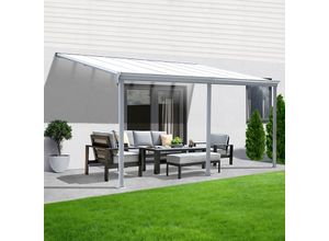 0729389813482 - Terrassenüberdachung Aluminium 557 cm als Bausatz Sichtschienen und Hohlkammerplatten Weiß