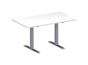 4251898815238 - Genius Konferenztisch MODENA FLEX Rechteck T-Fuß Rechteckrohr B 1400 x T 800 x H 650-850 mm weiß weißaluminium RAL 9006