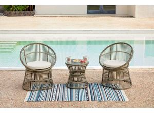 4262386282630 - 3 tlg Garten Set mit Sitzkissen HGS49-BEI in Rattan Beige