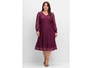 4063136942909 - Große Größen Abendkleid aus elastischer Spitze mit Unterkleid brombeer Gr56