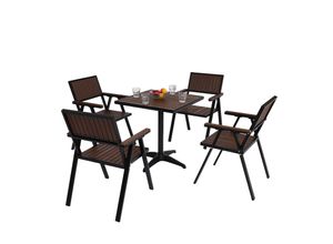 4057651810461 - 4er-Set Gartenstuhl+Gartentisch MCW-J95 Stuhl Tisch Gastro Outdoor-Beschichtung Alu Holzoptik ~ schwarz dunkelbraun