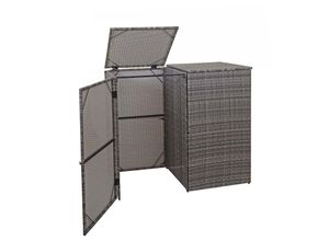 4057651302171 - 2er-Mülltonnenverkleidung MCW-E25 Mülltonnenbox Mülltonnenabdeckung Poly-Rattan 2x120l ~ grau