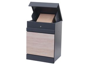 4057651539034 - Paketkasten MCW-K41 Paketbox Paketfach Paketstation Briefkasten Metall ~ verzinkt anthrazit-Holzoptik