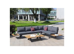 Image of Aluminium Garten-Garnitur MCW-M62, Sitzgruppe Garten-/Lounge-Set Sofa, Holzoptik ~ Gestell anthrazit, Polster dunkelgrau