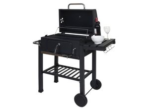 Image of Grillwagen MCW-K93, Holzkohlegrill Standgrill Barbecue BBQ Gartengrill mit Deckel Ablagen, Stahl, 110x100x51cm schwarz