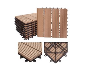 4057651494395 - WPC Bodenfliese Sarthe + Abschluss Holzoptik Balkon Terrasse 11x je 30x30cm = 1qm Premium ~ teak linear senkrecht