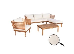 4057651566368 - Garten-Garnitur MCW-L29 Garnitur Sitzgruppe Lounge-Set Sofa Akazie Holz MVG-zertifiziert ~ creme-weiß