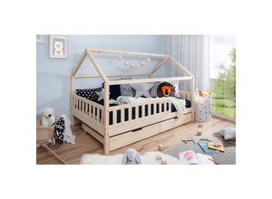 4251105962878 - TiCAA Kinderbett Hausbett Kay 140x200 inkl Schubkästen Kiefer natur