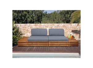 4057651797441 - Garten-Garnitur MCW-L28 Lounge-Set Sitzgruppe Lounge-Sessel Sofa Spun Poly Akazie Holz MVG ~ Polster dunkelgrau