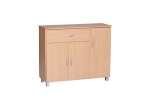 4251745764580 - Sideboard-Kommode Modernes Design 3 Türen eine Schublade Aluminium-Griffe Spanplatte Kunststoff 90x75x30 cm