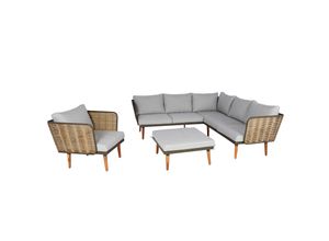 4057651559797 - Gartengarnitur MCW-L31 Garnitur Lounge-Set Sofa Outdoor Spun Poly Metall Poly-Rattan MVG-zertifiziert ~ hellgrau