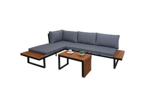 4057651566191 - Garten Garnitur MCW-L27 Garnitur Sitzgruppe Lounge-Set Sofa Spun Poly Alu Akazie Holz MVG-zertifiziert ~ dunkelgrau