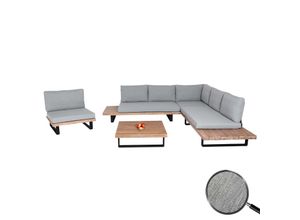 Image of Garten-Garnitur mit Sessel MCW-H54, Lounge-Set Sofa, Spun Poly Akazie Holz MVG Aluminium ~ hellbraun, Polster hellgrau