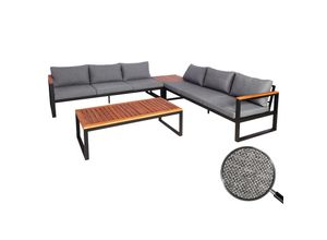4057651326634 - Garten-Garnitur MCW-L26 Gartenlounge Lounge-Set Sitzgruppe Sofa Aluminium Akazie Holz MVG-zertifiziert ~ dunkelgrau