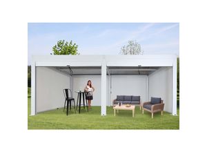 4057651822976 - Pergola MCW-L46 mit 6x Seitenwand Gartenpavillon Lamellen-Pavillon Rollo 11cm-Alu-Gestell sturmfest 3x6m ~ weiß