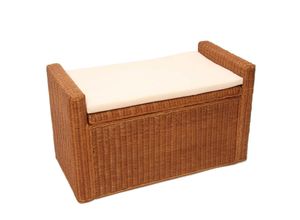 4052826134298 - Aufbewahrungstruhe Genua Truhe Sitzbank Garderobenbank Kissen Kubu Rattan 88cm ~ honigfarben