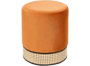 4255664836571 - Pouf Orange Samt ⌀ 35 cm mit Wiener-Geflecht Rund Einfarbig Modern Glamourös Sitzhocker Ottoman Fußhocker Schemel für Wohnzimmer Schlafzimmer