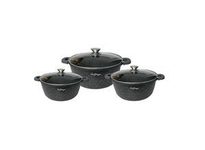 4252021317865 - Cheffinger - 6-Teilig Kochgeschirr-Set 32   36   40 cm Topf Induktion Alu Guss Pfanne Topfset Kochtopfset Marmor 32   36   40 cm