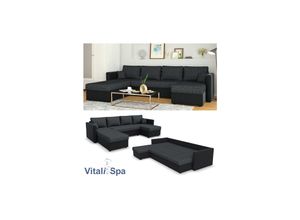 4260486839907 - VICCO XXL Ecksofa mit Schlaffunktion Schwarz - Couch Ecksofa Schlafsofa Taschenfederkern Polstereck