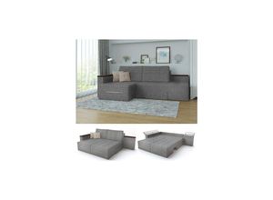 4260486836531 - Ecksofa mit Schlaffunktion 240 x 160 cm Grau - Eckcouch Sofa Couch Schlafsofa Taschenfederkern