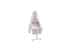 4260423420281 - Baby Wiege Kinder Bett Stubenwagen Beistellbett + 9 tlg Zubehör Weiß   Beige