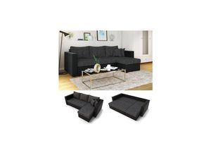 4260486836500 - Ecksofa mit Schlaffunktion Sofa Couch Schlafsofa Bettfunktion Taschenfederkern Grau Schwarz