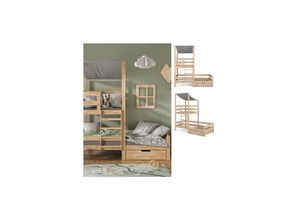 4066731052493 - VitaliSpa Spielturmbett Kinderbett Spielbett Tom Natur modern 204x218 cm Massivholz Kinderzimmer Lattenrost Bettleiter Matratze Abenteuerbett Kletterbett