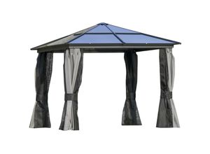 4251774943888 - Luxus Pavillon Gartenpavillon Alu Partyzelt Gartenzelt mit lichtdurchlässigem PC Dach Dunkelgrau+Sch