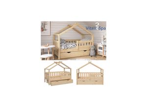 4251421944244 - Vitalispa - Kinderbett Design 140x70cm Natur mit Gästebett und Rausfallschutz