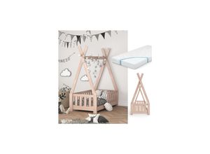 4251421943223 - VITALISPA Kinderbett TIPI Indianer Kinderhaus Hausbett 70x140cm Natur Matratze